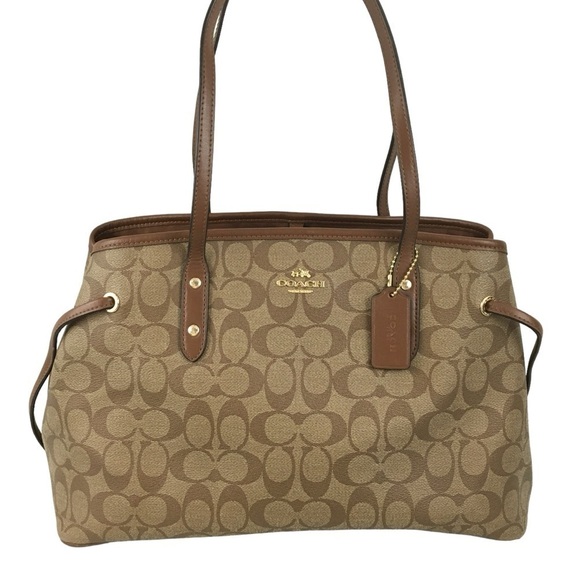 Coach | Bags | Coach Beige Signature Coated Canvas And Leather ...